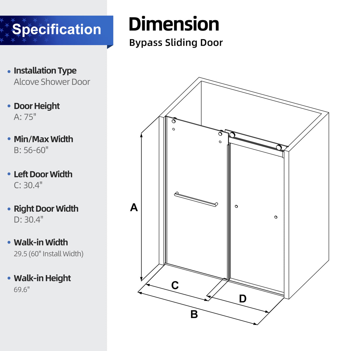 56 to 60 in. W x 75 in. H Sliding Frameless Shower Door with 5/16 Inch – Rainlex Store