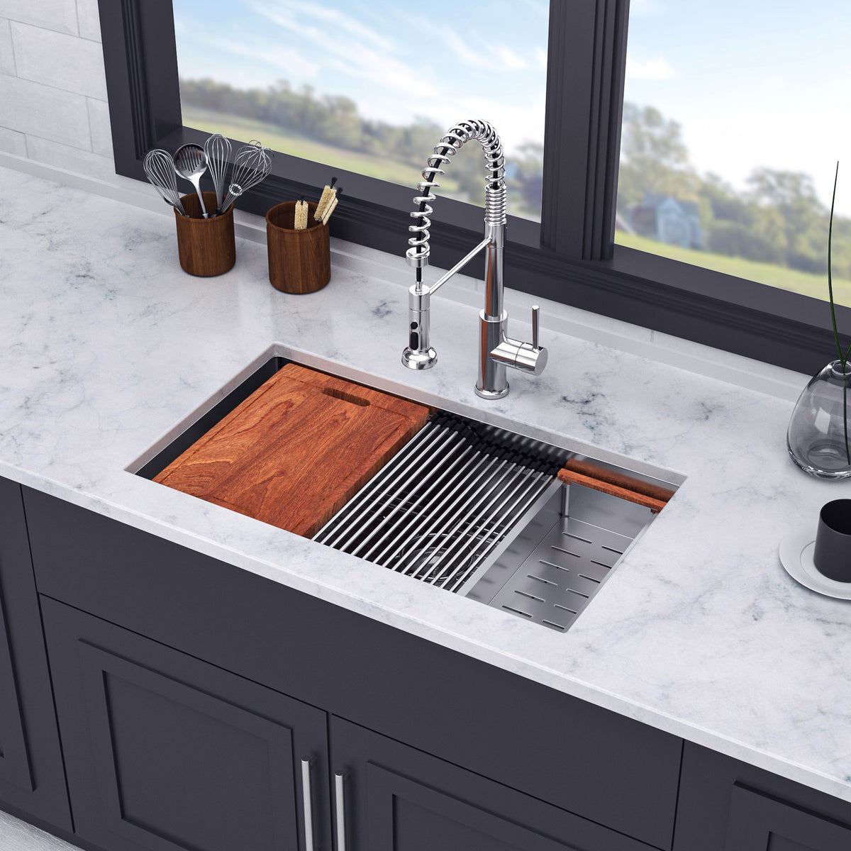 Undermount Single Bowl Stainless Steel Kitchen Sink with Workstation R – Rainlex Store