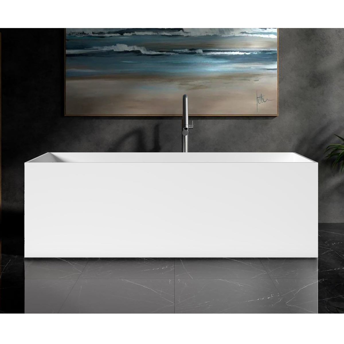 67" Oval Shaped Freestanding Solid Surface Soaking Bathtub with Overfl ...