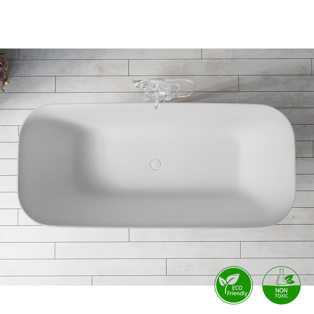 67" Oval Shaped Freestanding Solid Surface Soaking Bathtub with Overfl ...