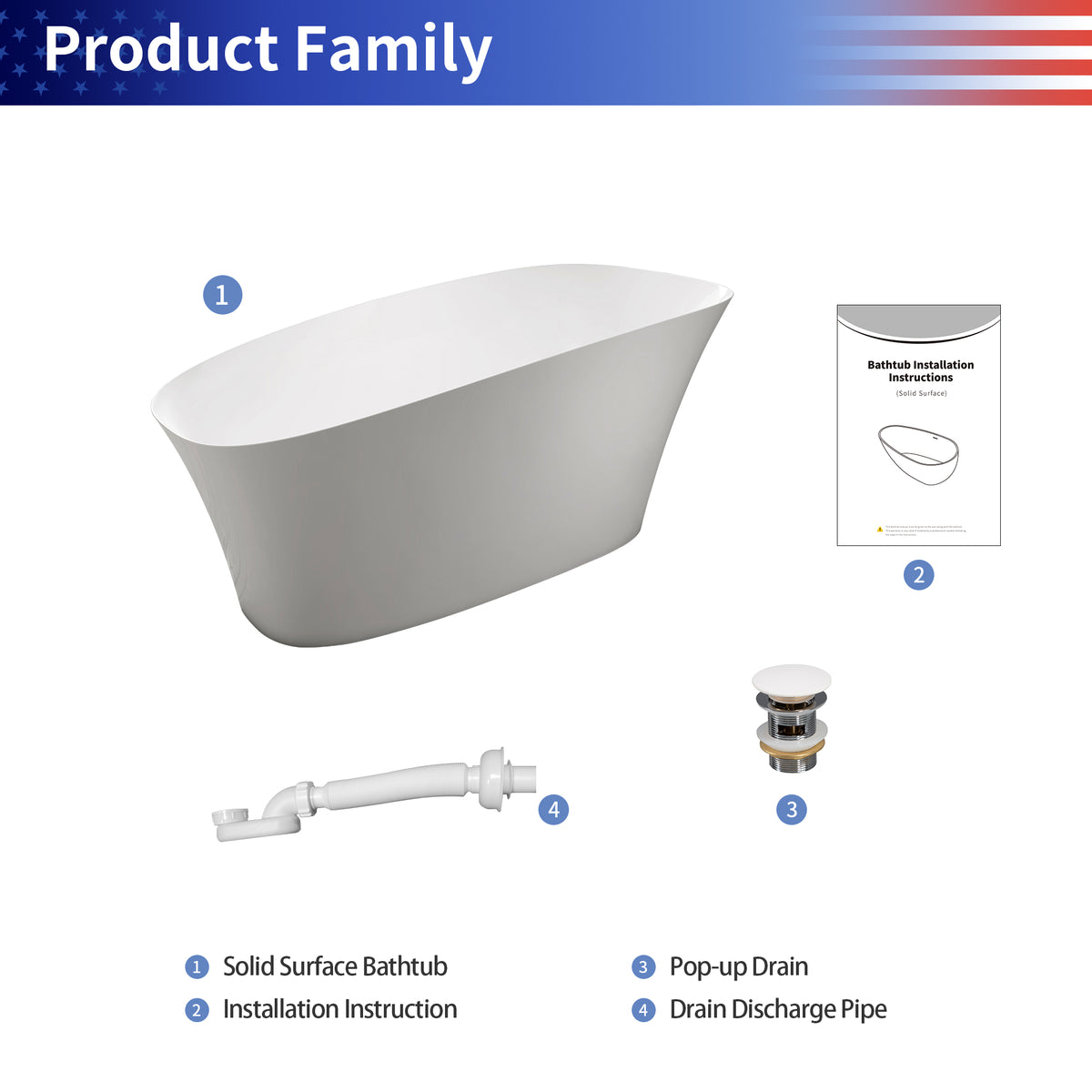 63" Freestanding Soaking Solid Surface Bathtub in White RX-S25-63 ...