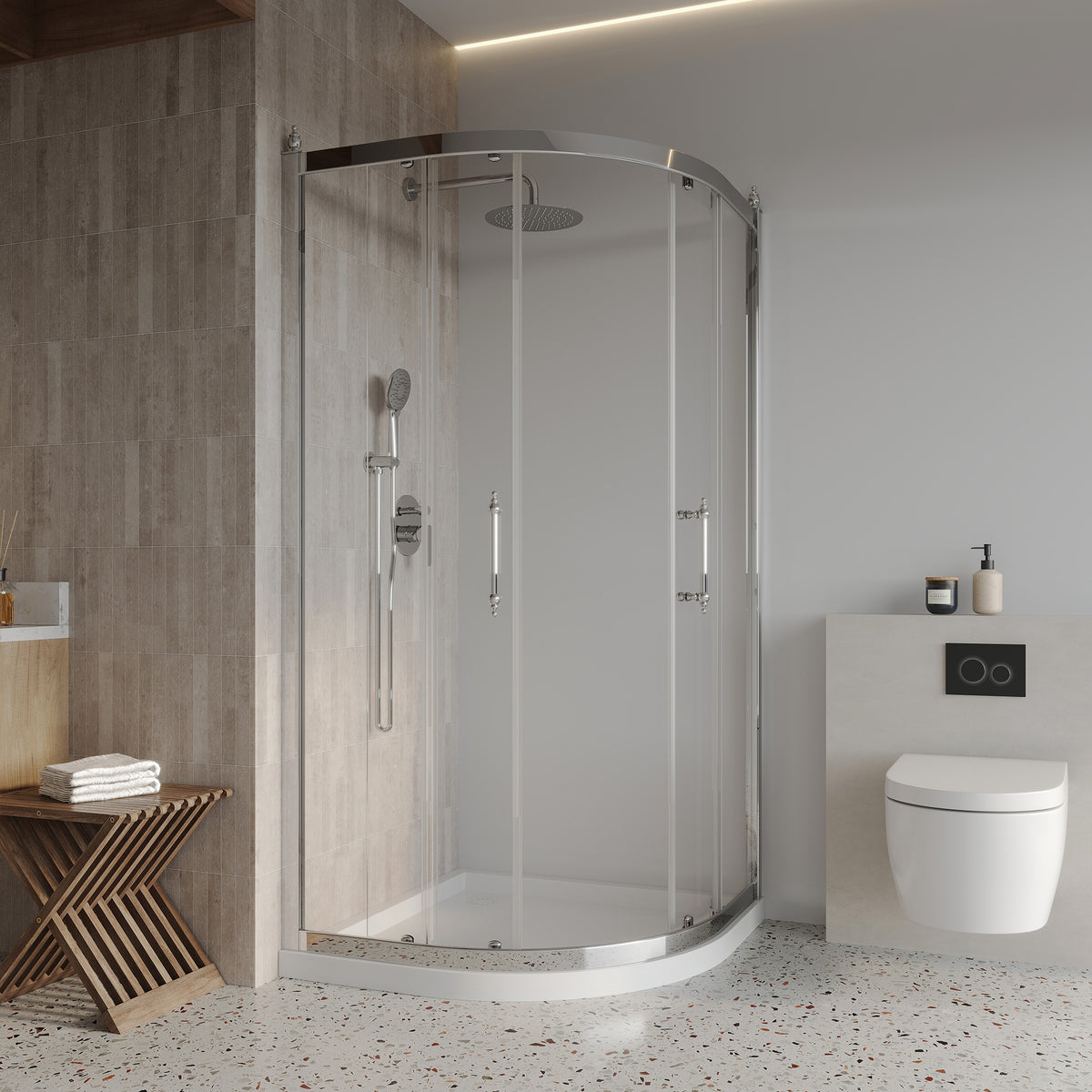 36" x 72" Semi-Frameless Round Sliding Shower Enclosure in Chrome RX-S ...